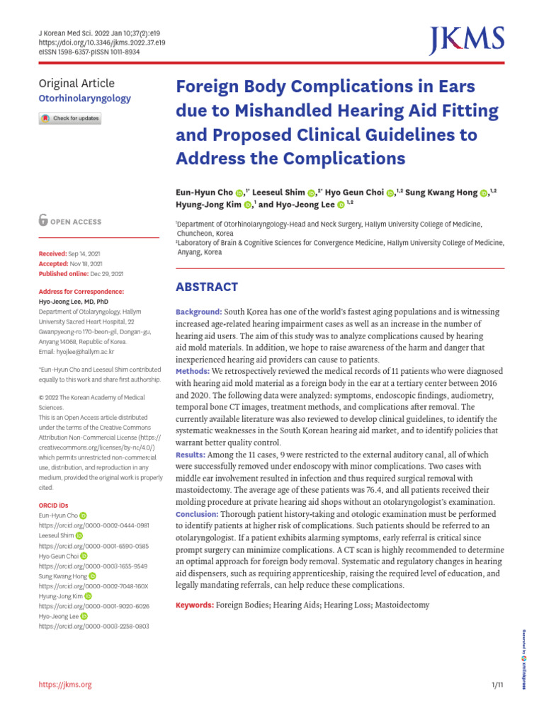 Foreign Body Complications in Ear Due To Mishandled Hearing Aid Fitting ...