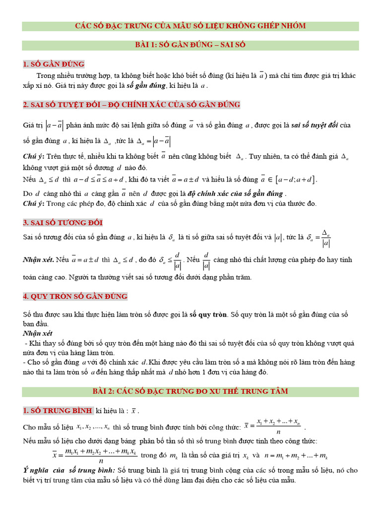 Tom Tat Ly Thuyet - Thong Ke - Lop 10 | PDF