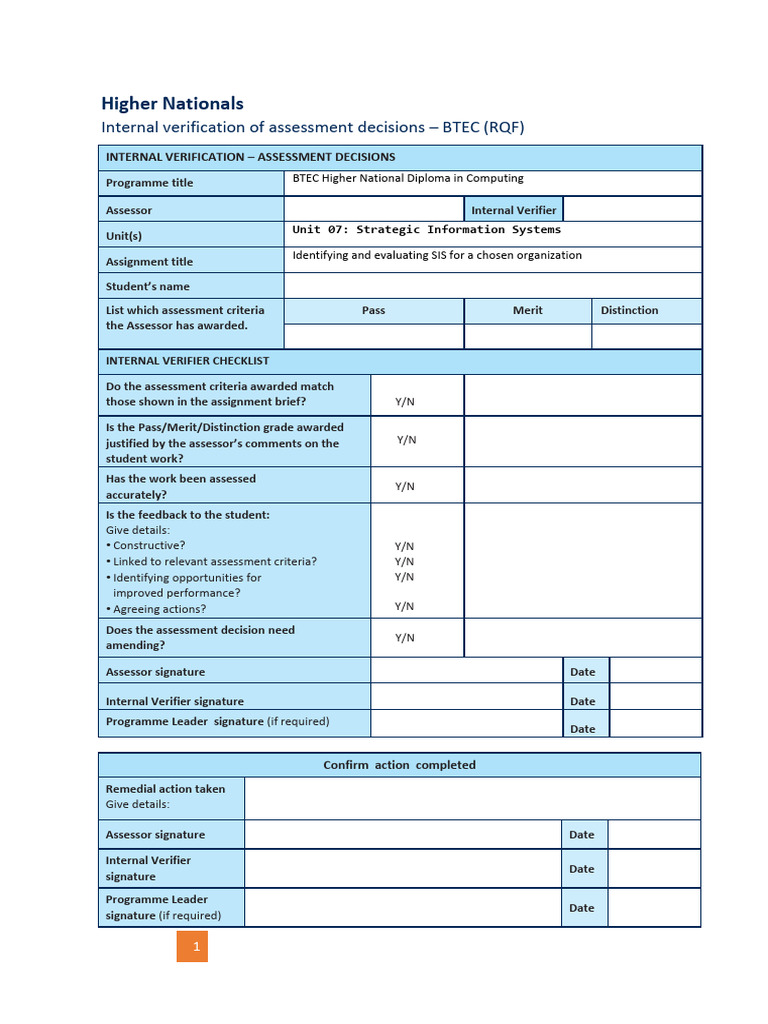 Higher Nationals: Internal Verification of Assessment Decisions - BTEC ...