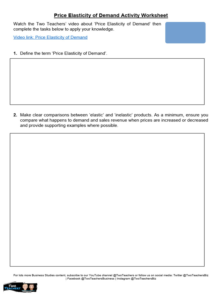 Business Studies: Price Elasticity Worksheet | PDF | Price Elasticity ...