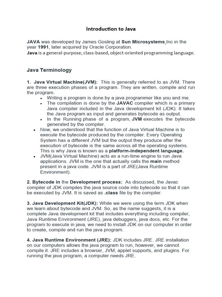 Introduction To Java | PDF | Java (Programming Language) | Java Virtual Machine