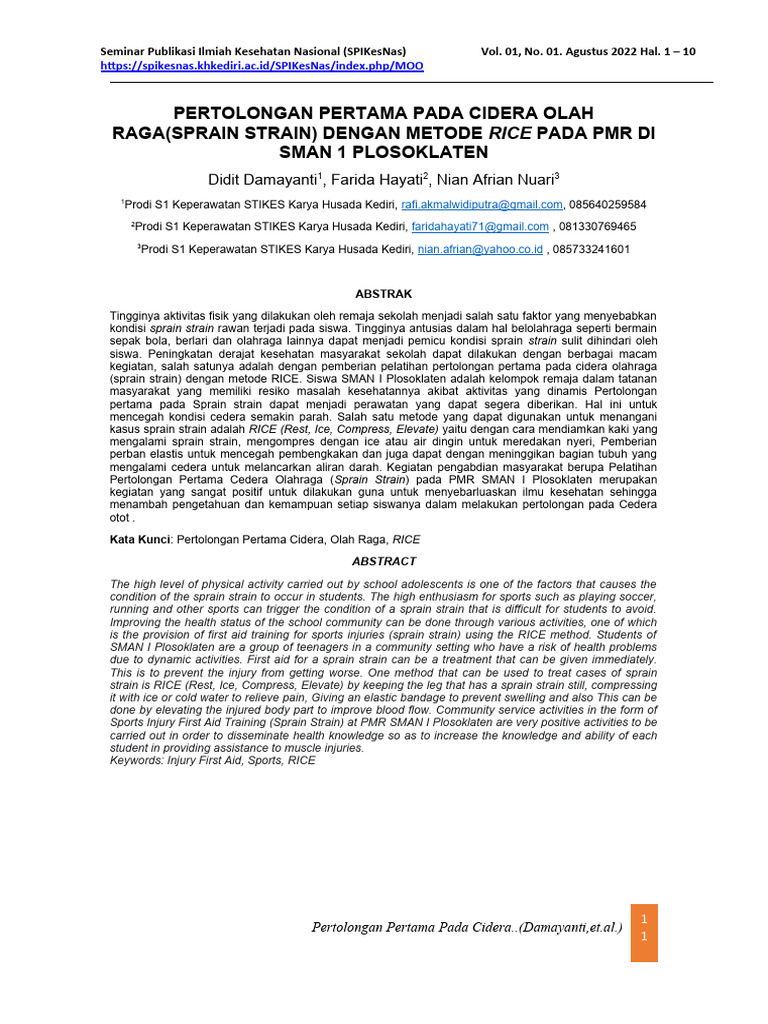 Pertolongan Pertama Pada Cidera Olah Raga (Sprain Strain) Dengan Metode ...