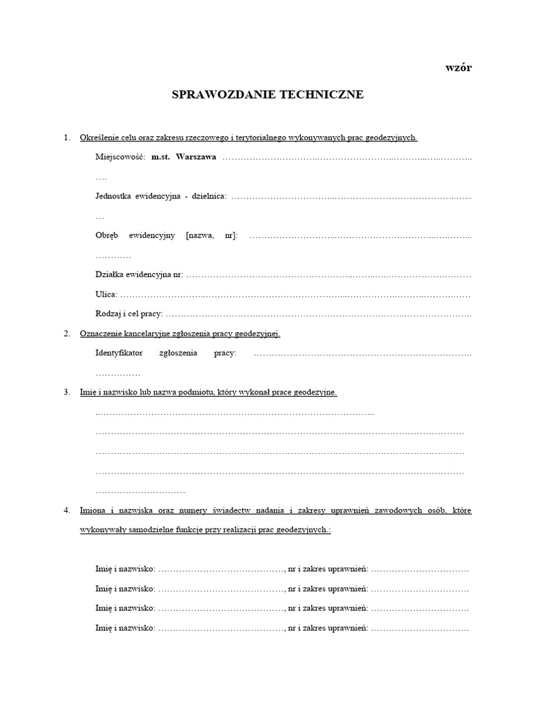 Wzór Sprawozdanie Techniczne | PDF