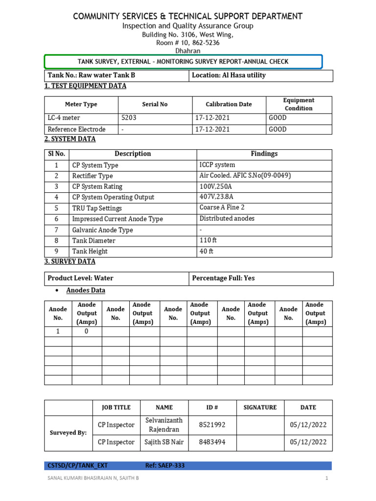 Tank - External Al Hasa Utilities Raw Water Tank B | PDF | Anode | Physical Chemistry