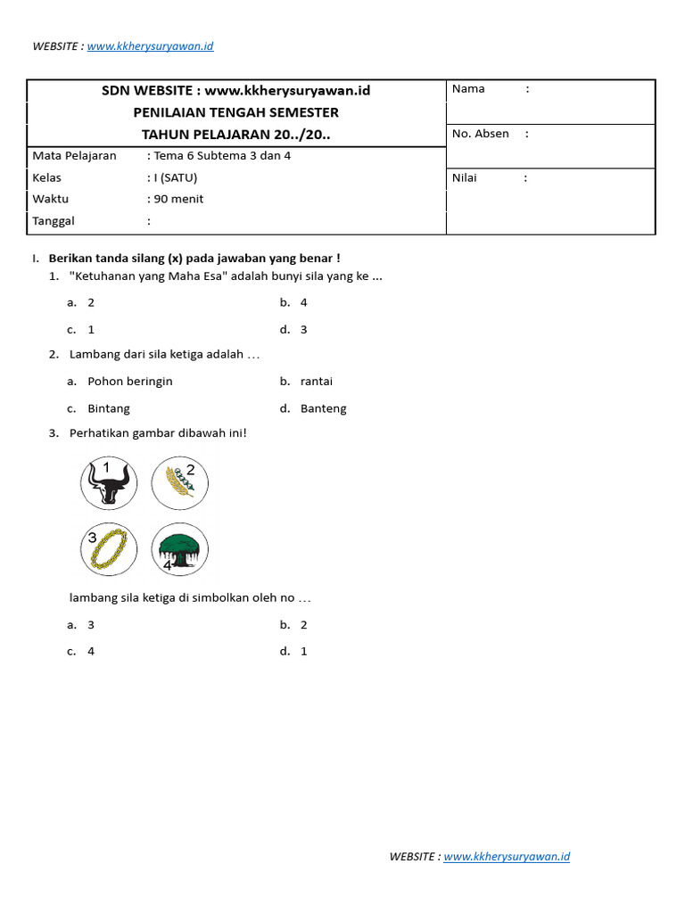 Soal PTS Kelas 1 Tema 6 Subtema 3 Dan 4 - WEBSITE WWW - Kkherysuryawan.id | PDF | Game ...