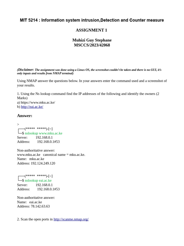 Nmap Assignment 1 | PDF