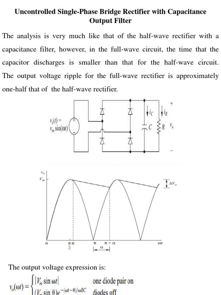 Uncontrolled Single Phase Bridge Rectifier With Capacitance Output Filter Pdf