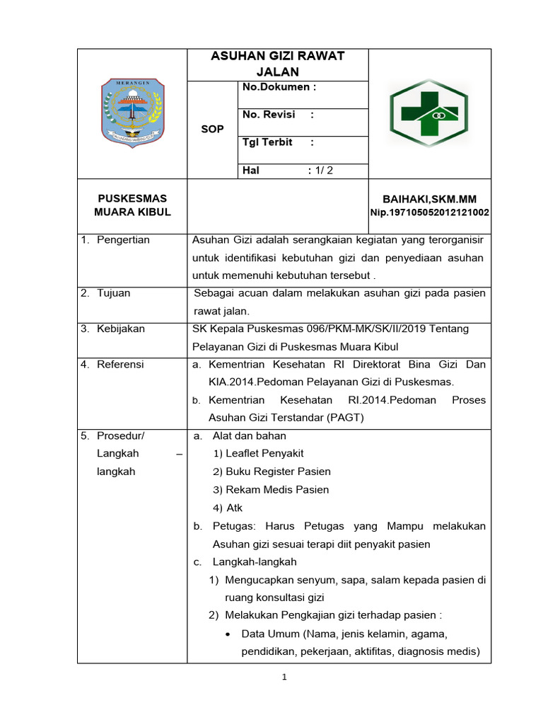 001 Sop Asuhan Gizi Rajal | PDF