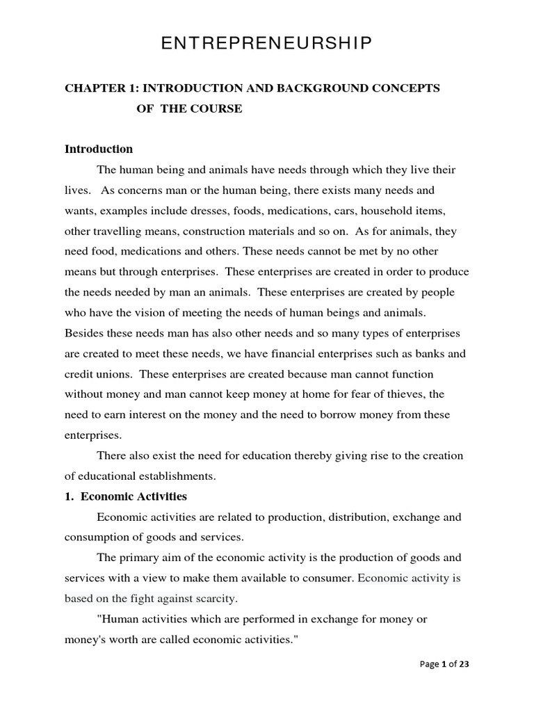 Entrepreneurship - Chapter 1 - Introduction and Background Concepts ...