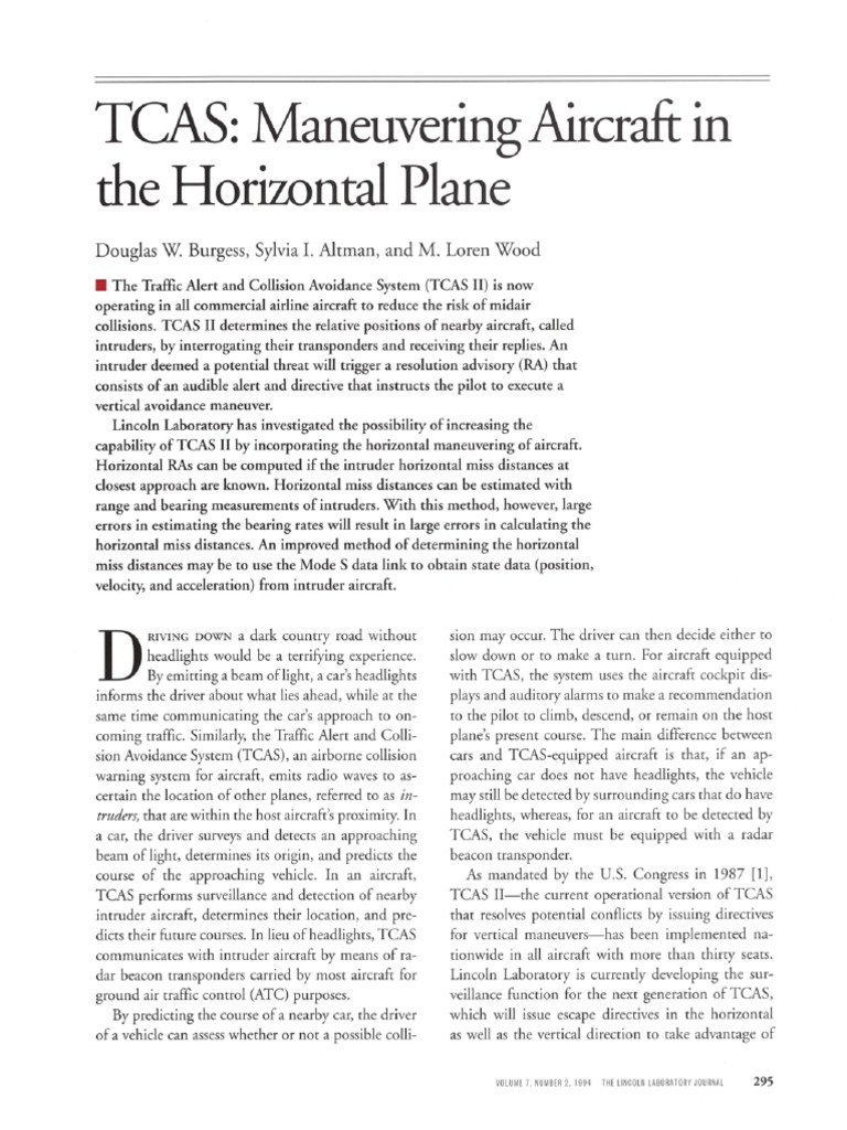 Tcas Maneuvering Aircraft Horizontal Plane Burgess Ja 7195 | PDF ...