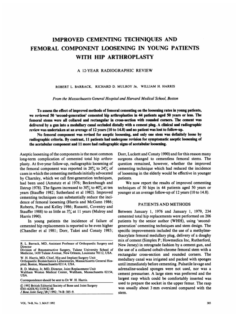 Cement Mantles Grading - Barrack | PDF | Hip | Clinical Medicine