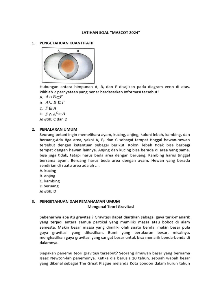 Contoh Soal Mascot 2024 BR | PDF | Dewasa Muda