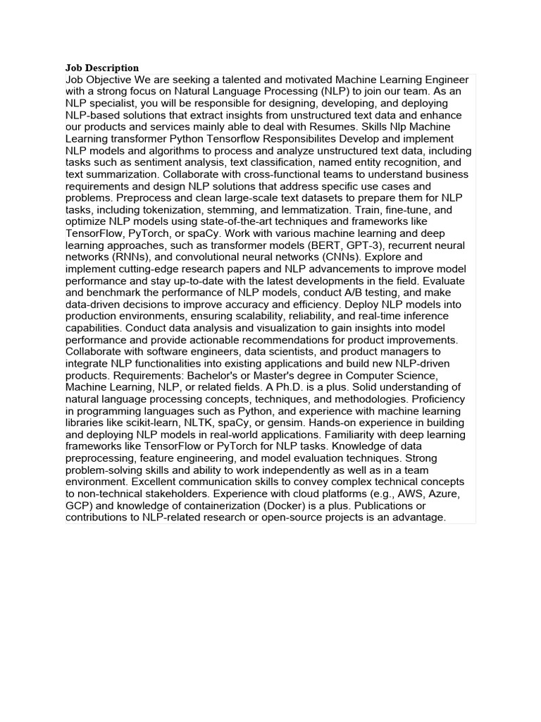 NLP Engineer for Resume Solutions | PDF | Machine Learning | Data
