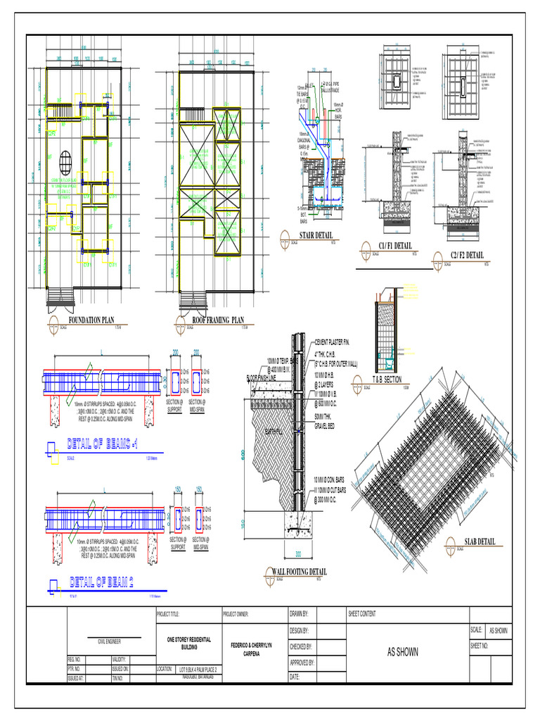 Detail of Beams - 1: Stair Detail C1/F1 Detail C2/F2 Detail | PDF ...