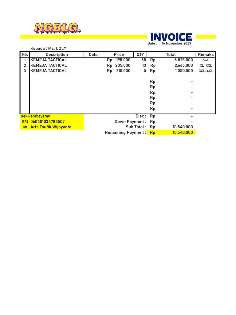Tactical Shirts Invoice | PDF