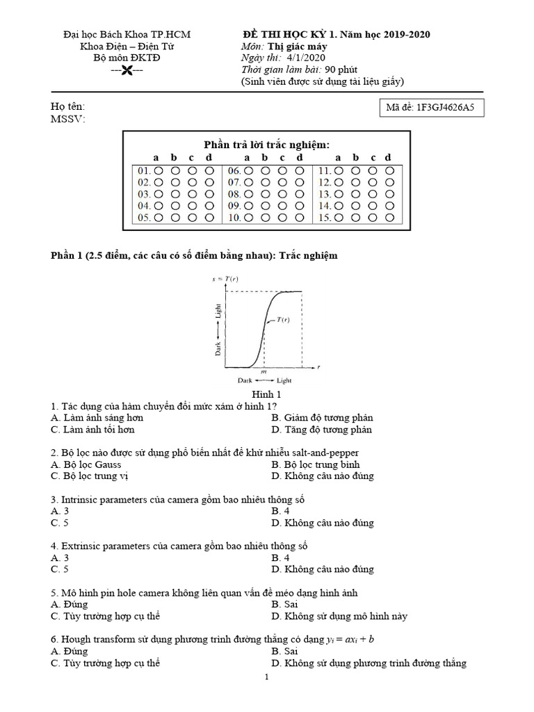 De Thi - CV - HK191 de 1 | PDF