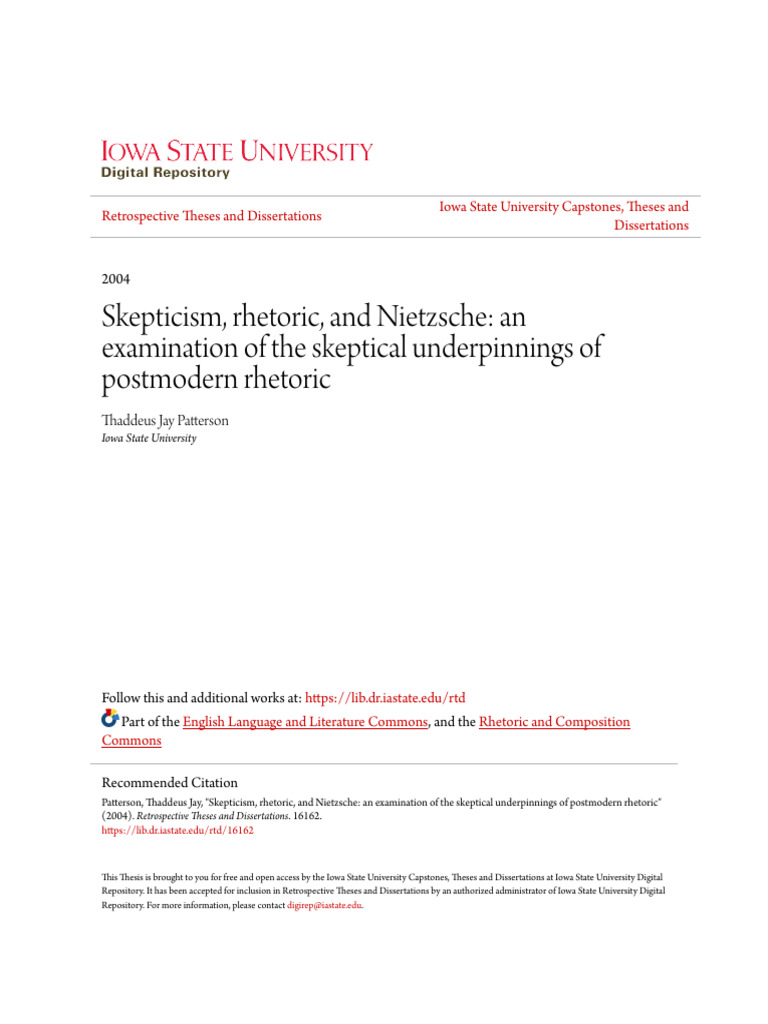 Skepticism Rhetoric and Nietzsche - An Examination of The Skepti | PDF ...