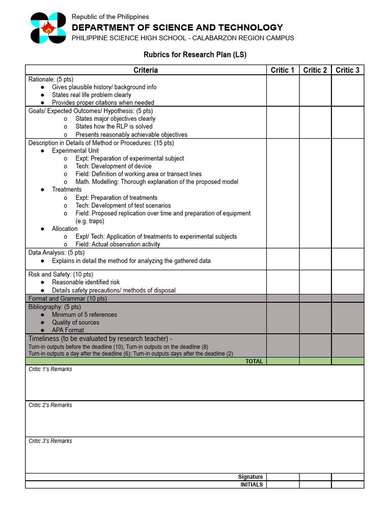 RES2 - AA4.3 - Rubrics For Research Plan | PDF | Science | Risk