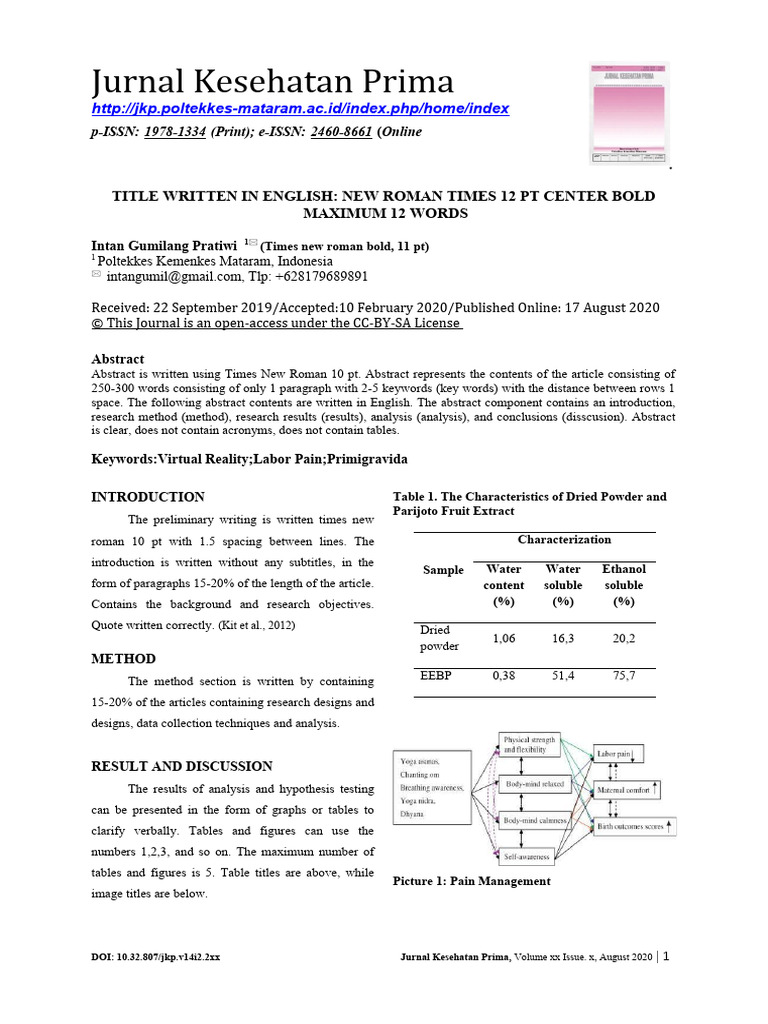 Template Jurnal Kesehatan Prima 2020 | PDF | Cognitive Science | Cognition