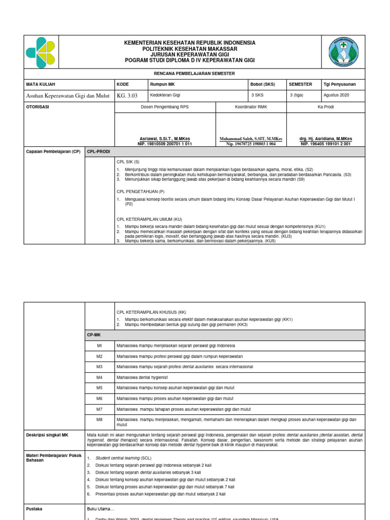 RPS - Asuhan Kesehatan Gigi Dan Mulut - D3 | PDF | Sains & Matematika