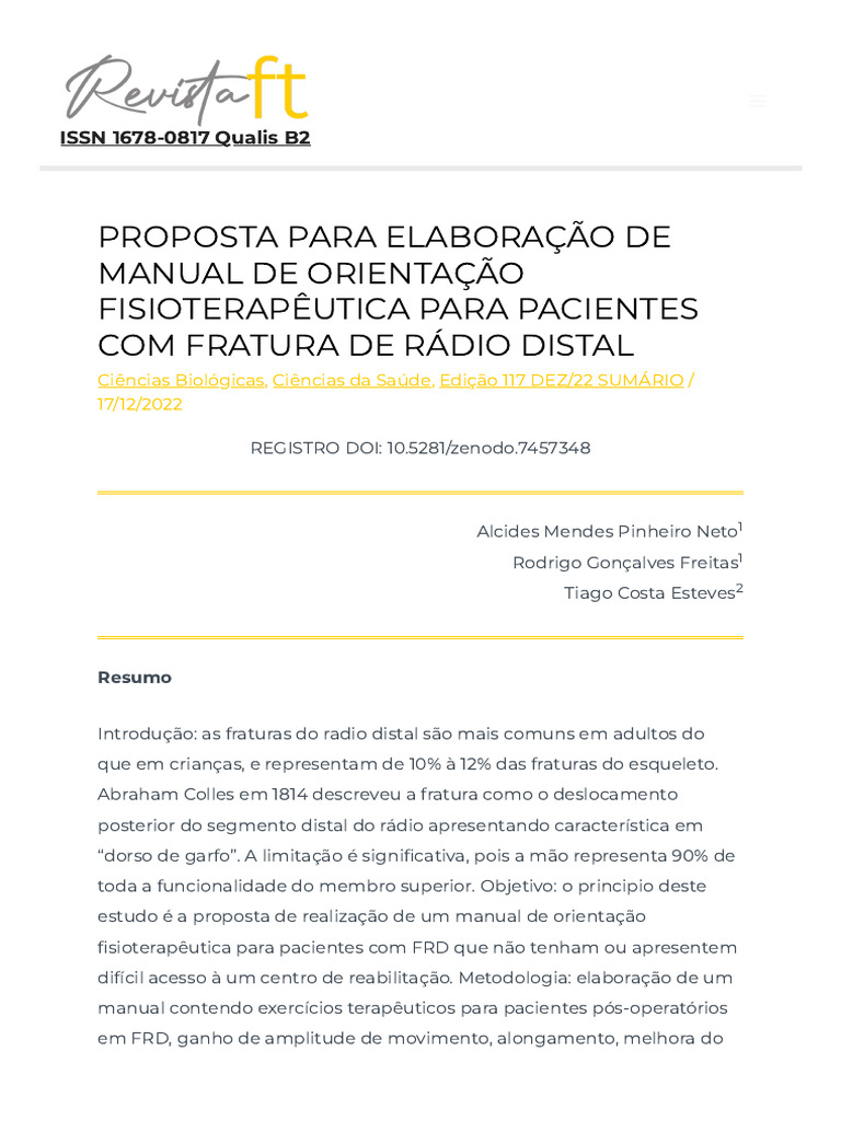 Fisioterapia Radio Distal Pulso | PDF | Osso | Músculo esquelético