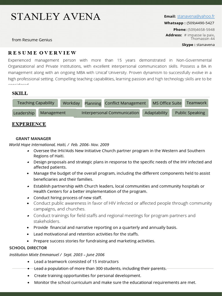 Resume For Country Director - Avena | PDF