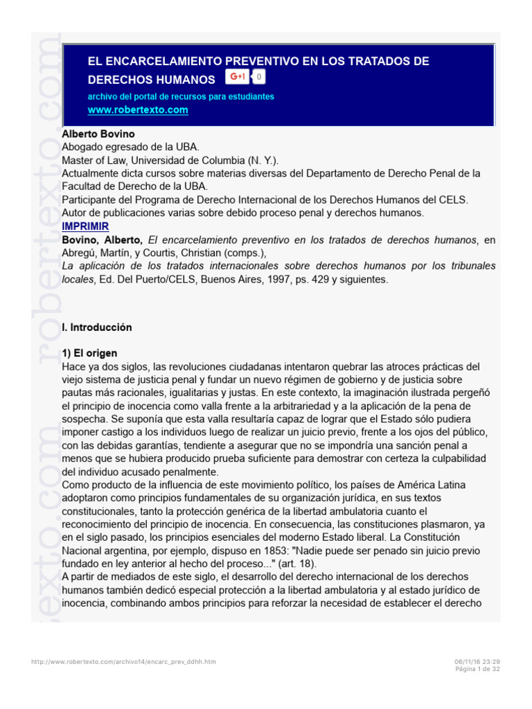 El Encarcelamiento Preventivo En Los Tratados De Derechos Humano