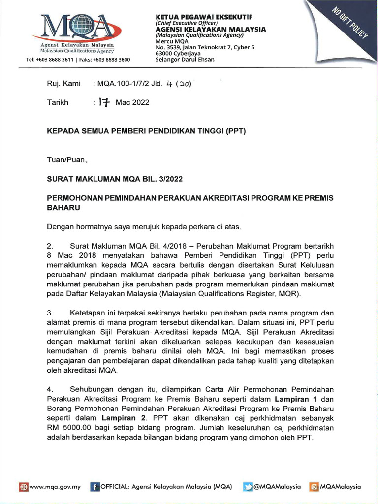 Surat Makluman MQA Bil. 3 2022 | PDF