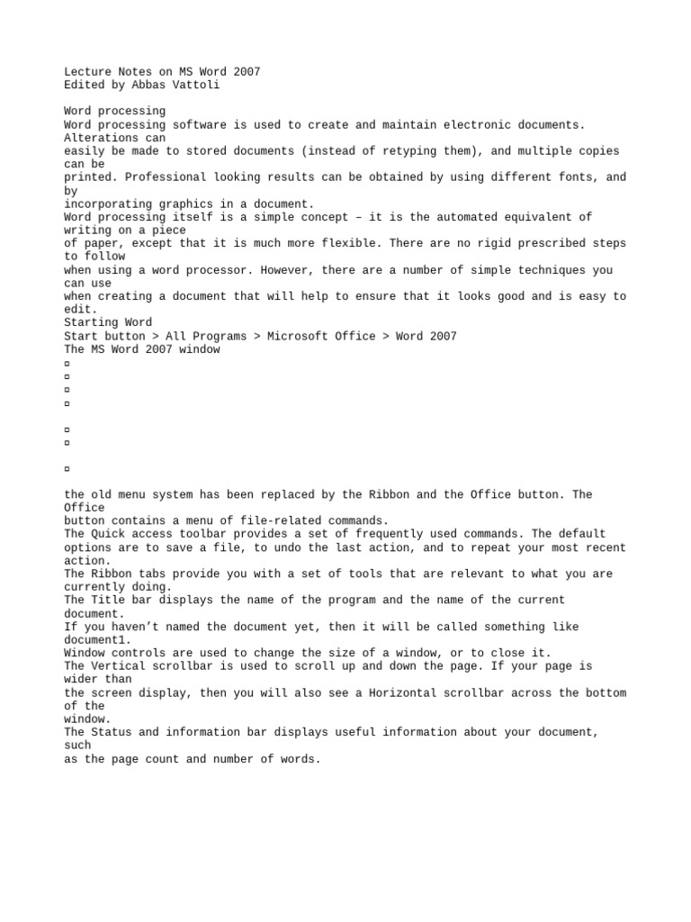 Ms Word 2007 Lecture Notes | PDF | Microsoft Word | Hyperlink