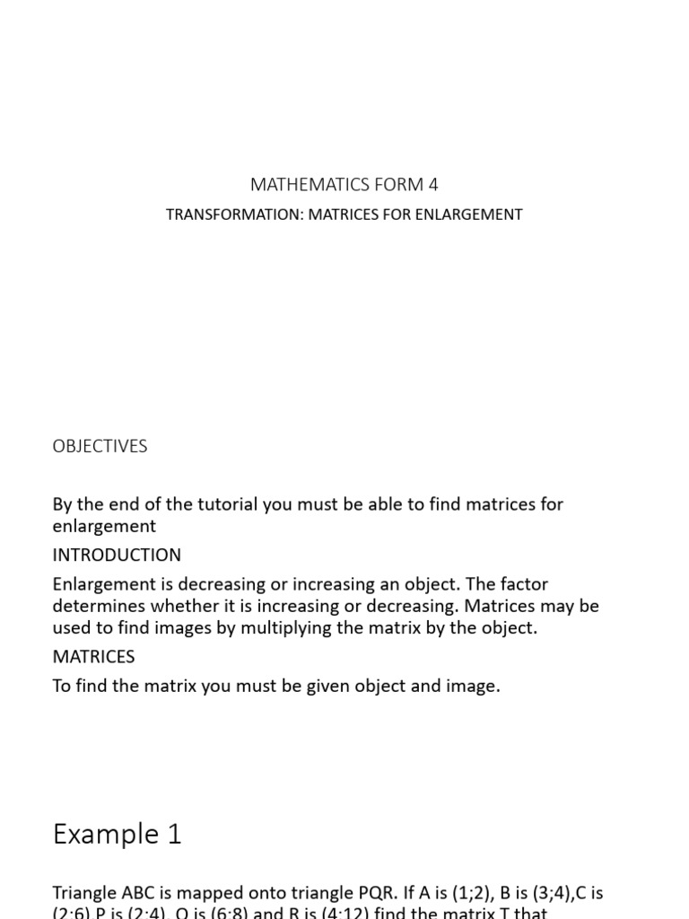 Transformation, Matrices For Enlargement 29 | Download Free PDF ...