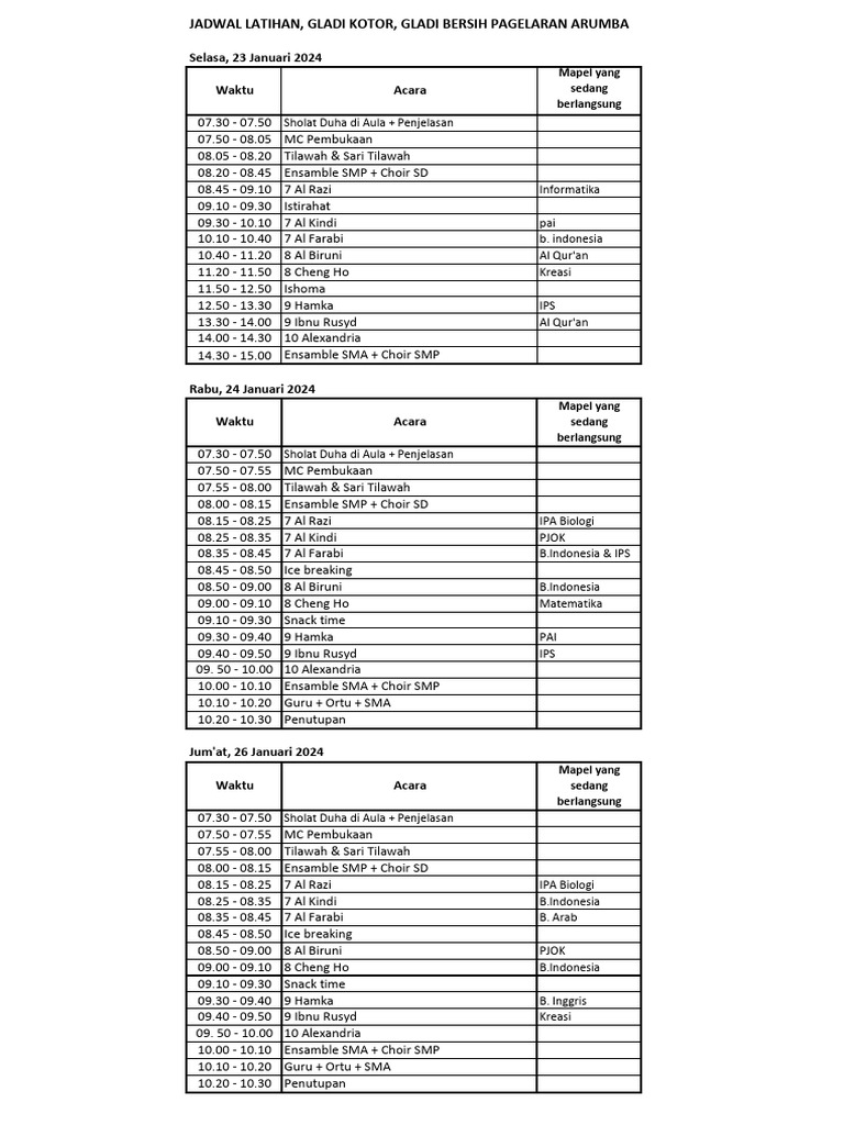 Jadwal Gladi Arumba | PDF