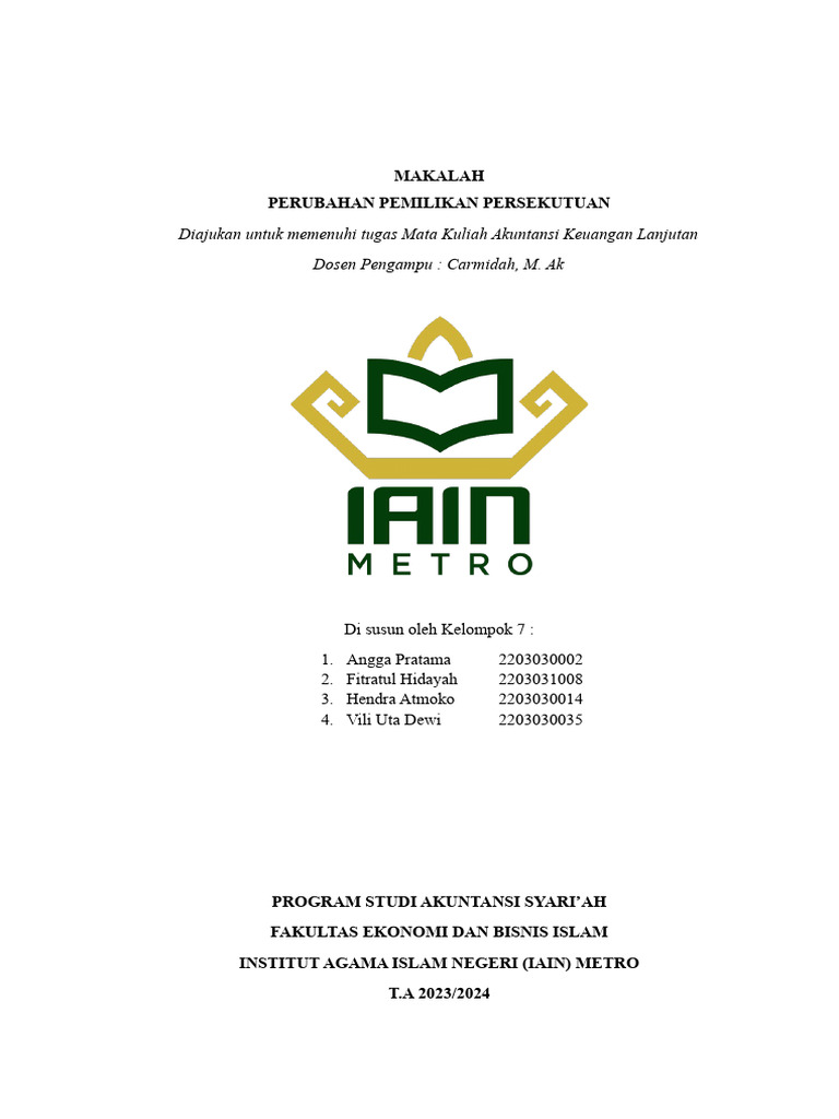 MAKALAH Perubahan Pemilikan Persekutuan | PDF