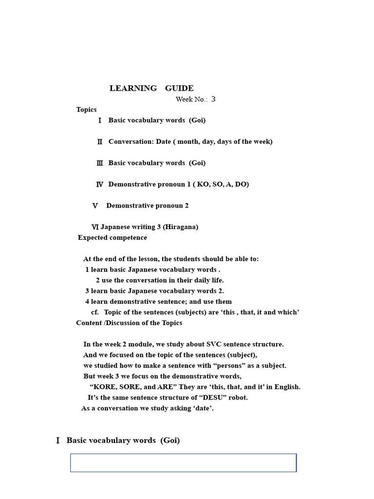 Nihongo 1 WK 3 Module | PDF | Japanese Language | Question