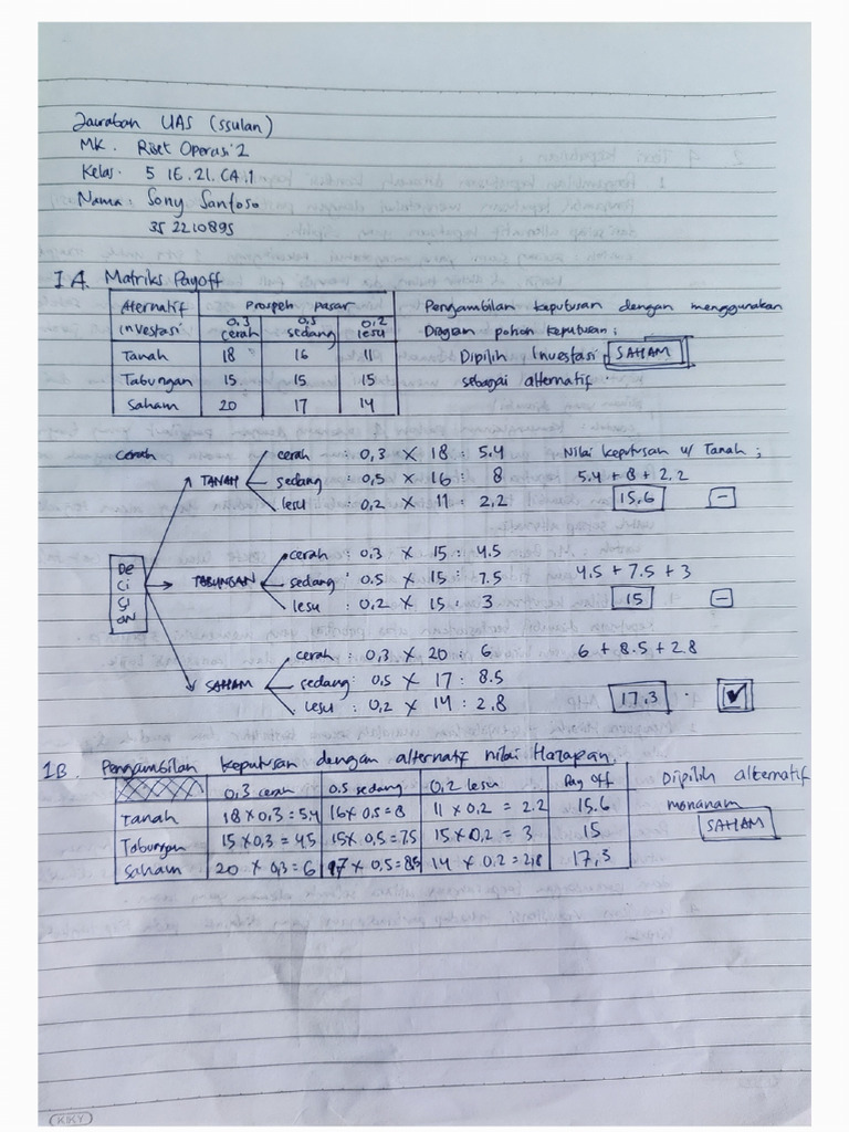 Jawaban UAS Riset Operasi 2 | PDF
