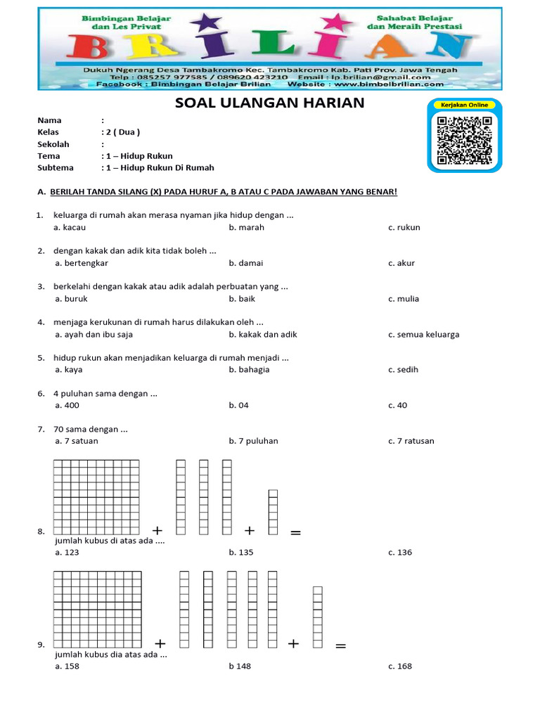 Soal K13 Kelas 2 SD Tema 1 Subtema 1 Hidup Rukun Di Rumah Dan Kunci Jawaban | PDF | Memasak ...
