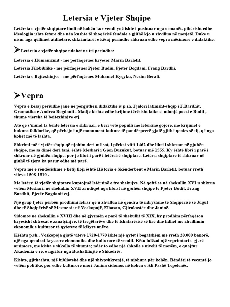 Letersia e Vjeter Shqipe | PDF
