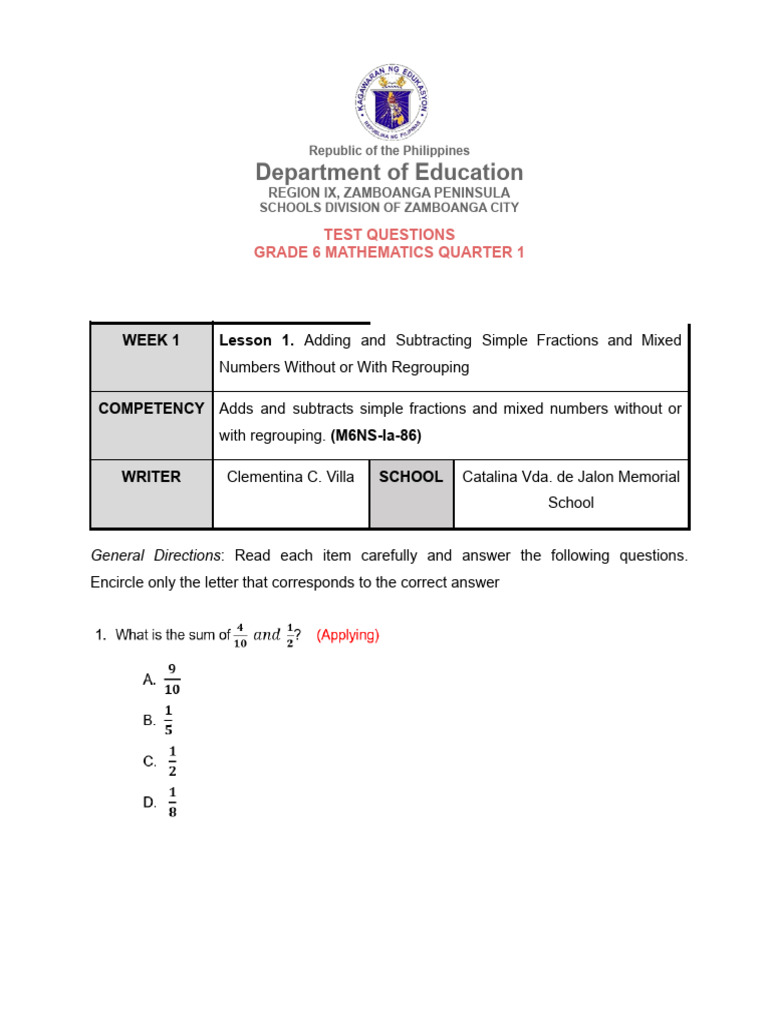 Math Tf G6 Q1 Pdf Multiplication Mathematics