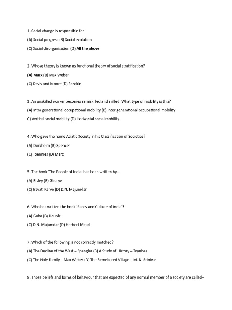 MCQ-50 No Key | Download Free PDF | Sociology | Behavioural Sciences