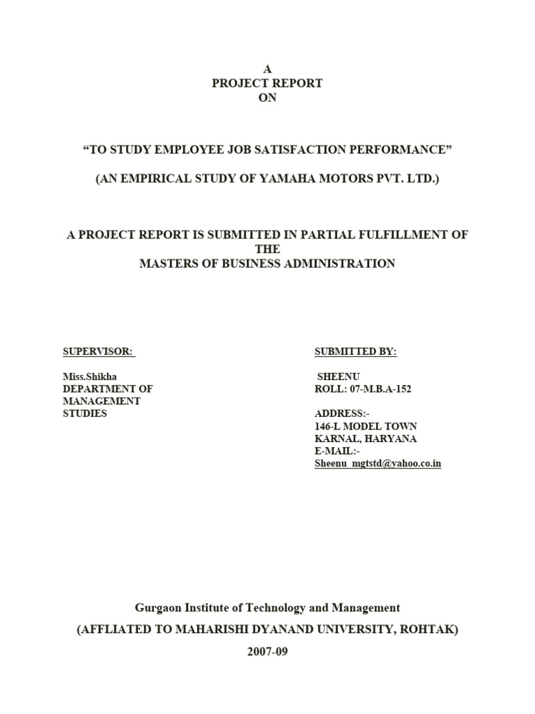 Employee Satisfaction Final Sem Project | PDF | Methodology | Job ...