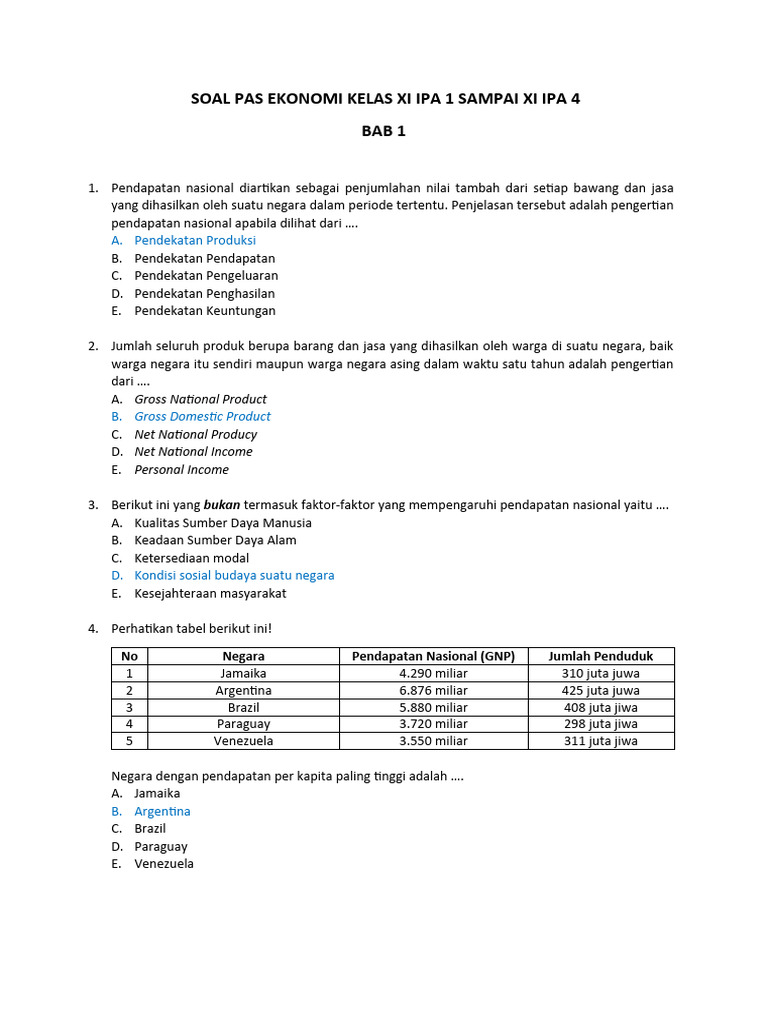 Soal Pas Ekonomi Kelas Xi Ipa 1 Sampai Xi Ipa 4 | PDF