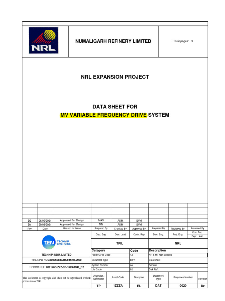 NRL VFD Datasheet Format | PDF | Electric Motor | Transformer