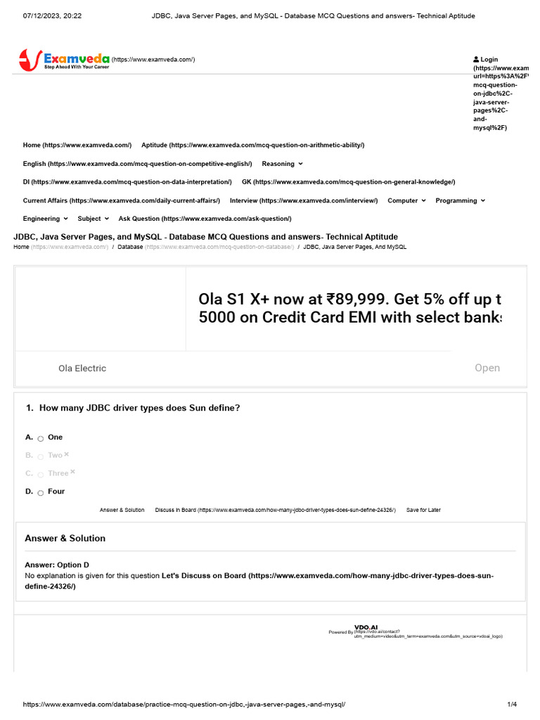 JDBC, Java Server Pages, and MySQL - Database MCQ Questions and Answers ... JDBC, Java Server Pages, and MySQL - Database MCQ Questions and Answers ...