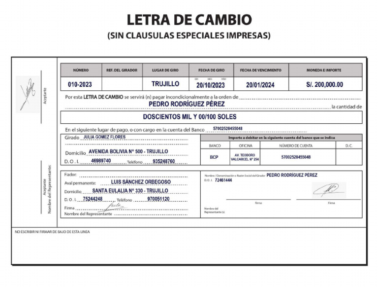 Modelo de Letra de Cambio - Titulos Valores | PDF