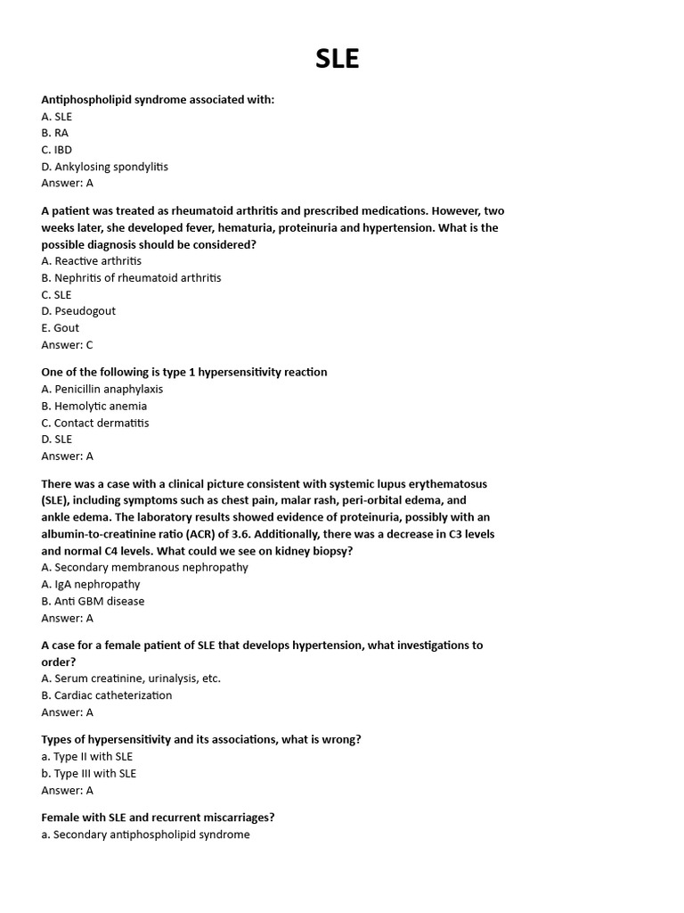 SLE and Associated Conditions Overview | PDF