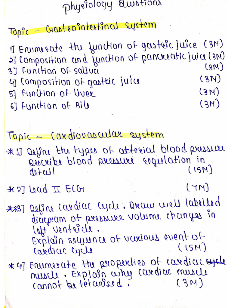 Topic Wise Previous Year Physiology Questions Muhs | PDF Topic Wise Previous Year Physiology Questions Muhs | PDF