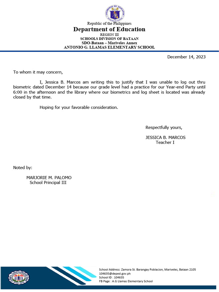 JUSTIFICATION Forgot To Log | PDF