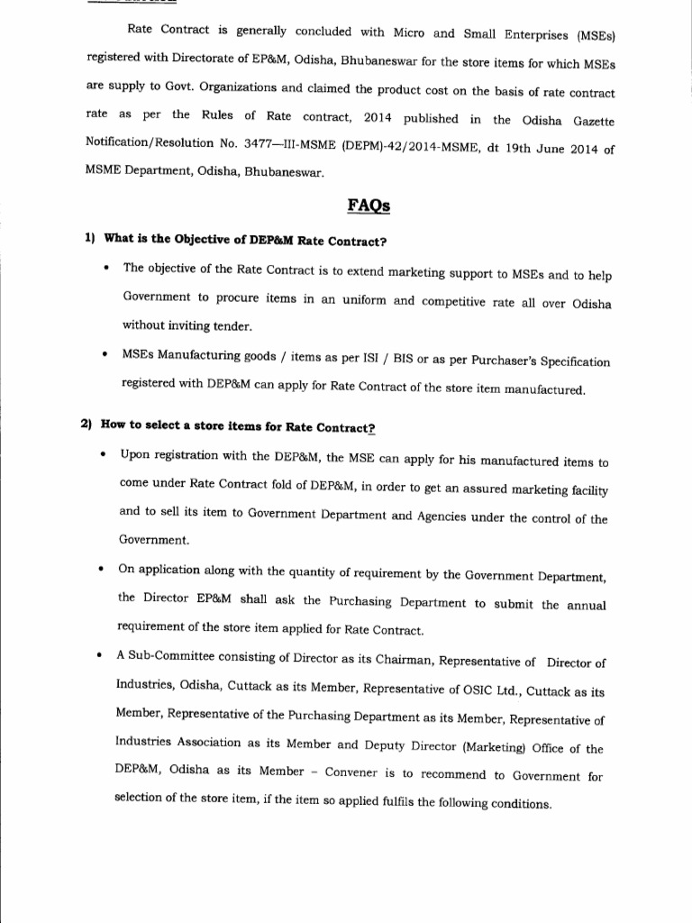 Rate Contract FAQ | PDF