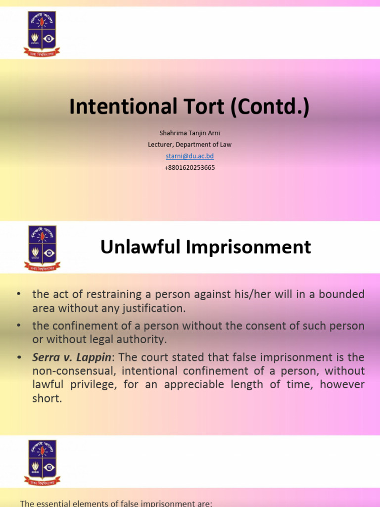 Intentional Tort (Contd.) | PDF | Civil Law (Legal System) | Crime ...