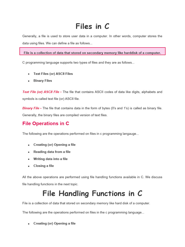 Basic File Handling | PDF | Computer File | Pointer (Computer Programming) Basic File Handling | PDF | Computer File | Pointer (Computer Programming)