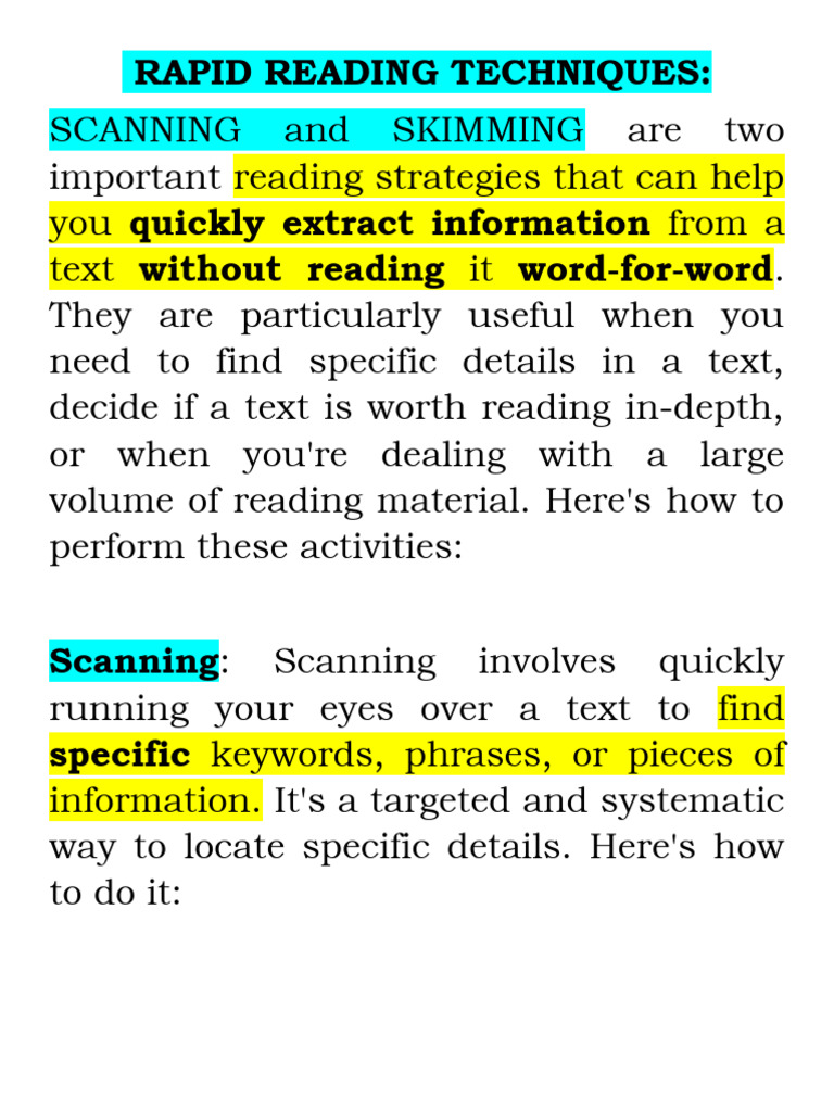 Skimming Scanning Notes | PDF | Sea Level Rise | Speed Reading